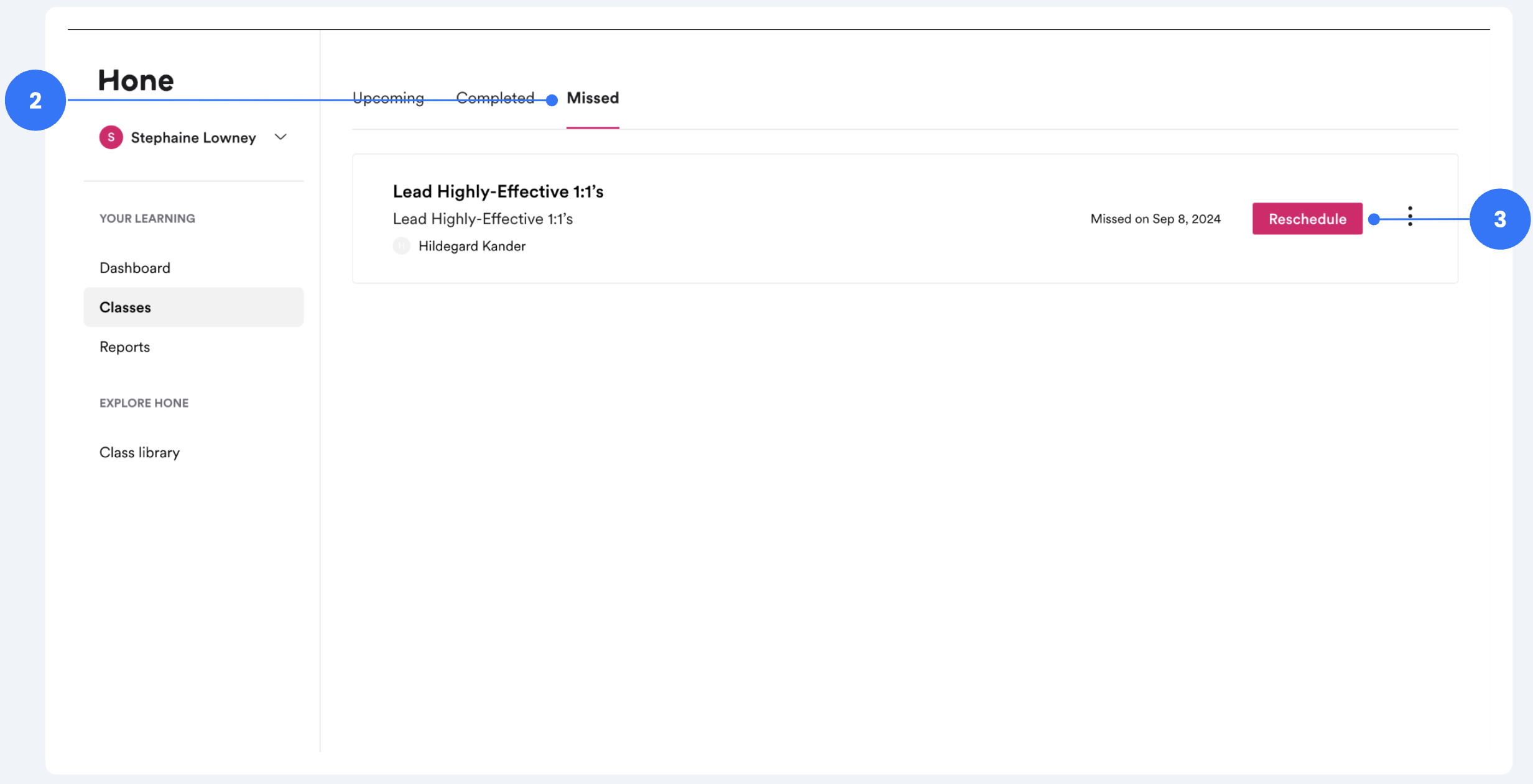 Steps to Reschedule a Class – Hone Learner